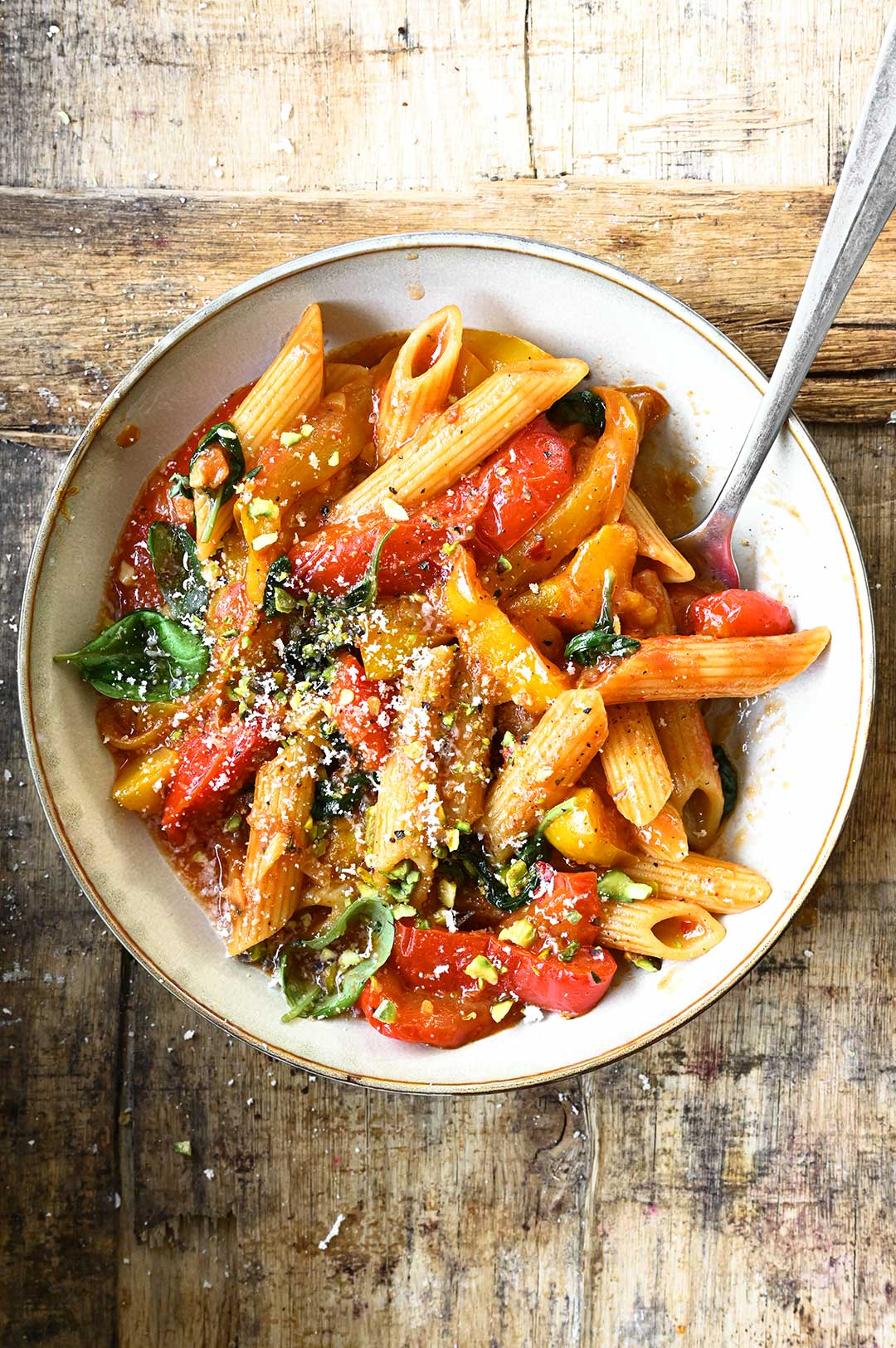 Hearty Bell Pepper Pasta - Serving Dumplings