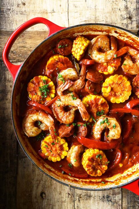 Shrimp with Chorizo and Corn - Serving Dumplings