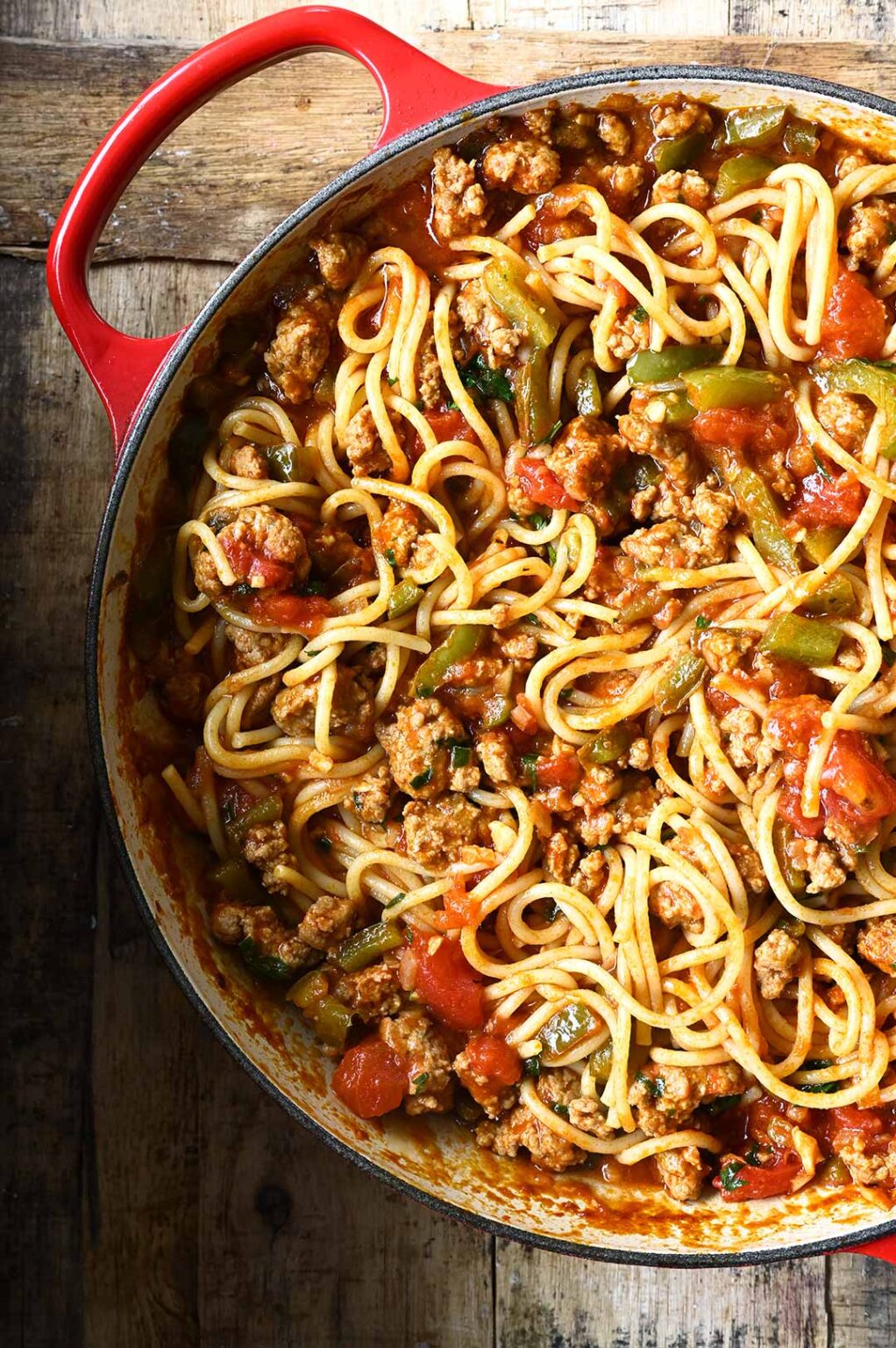 Beef and Bell Pepper Spaghetti - Serving Dumplings