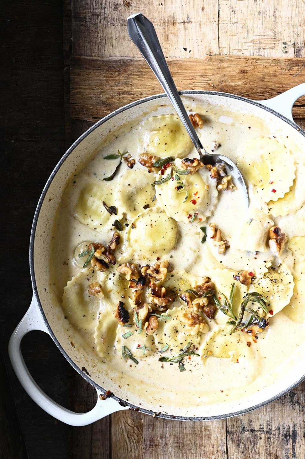 Ravioli in Creamy Parmesan Sauce - Serving Dumplings