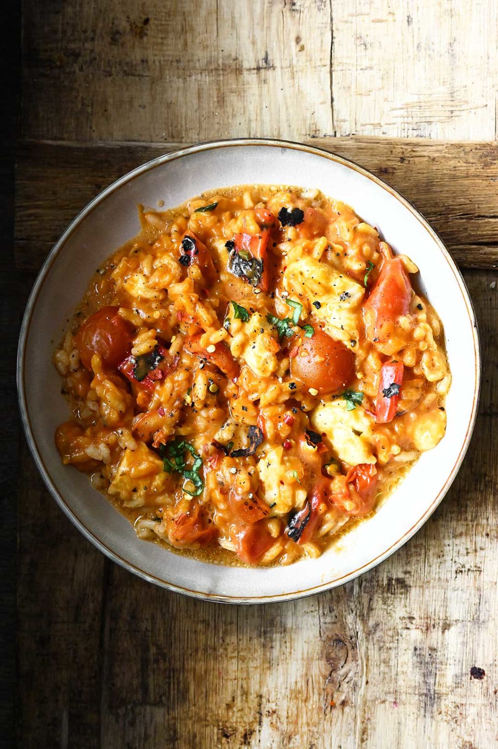 Tomato Mozzarella Risotto - Serving Dumplings