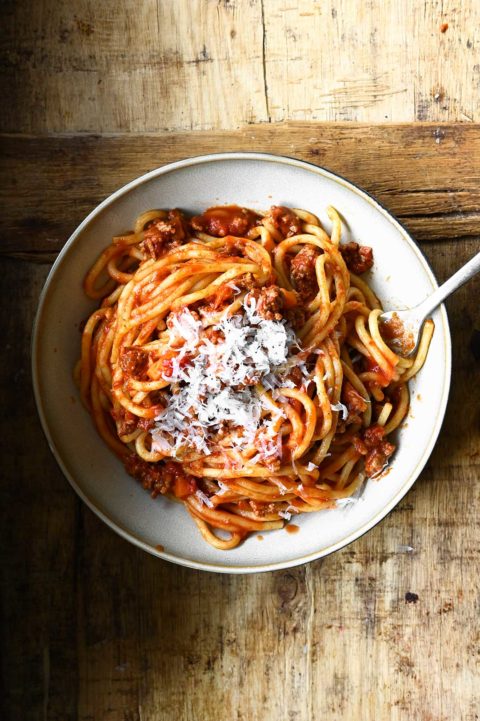 Greek Style Spaghetti - Serving Dumplings