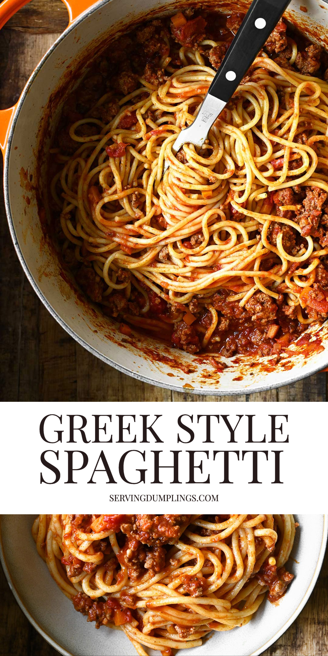 Greek Style Spaghetti - Serving Dumplings