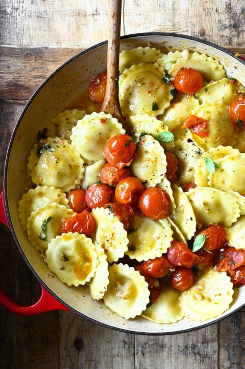 Basil Tomato Ravioli - Serving Dumplings