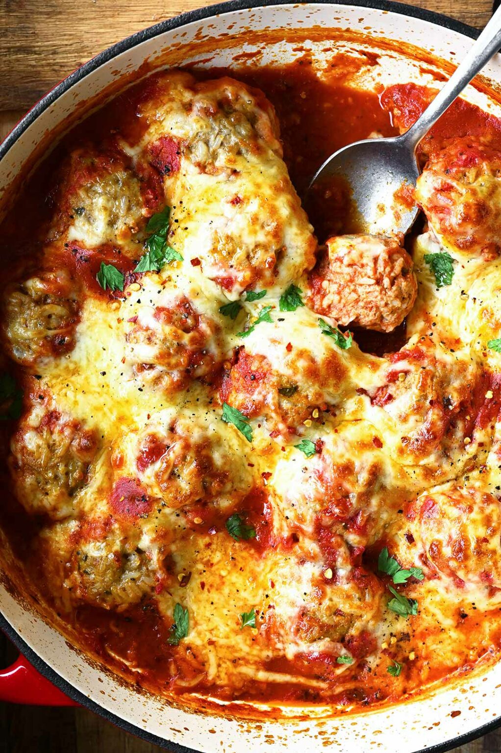 Cheesy Baked Rice Meatballs - Serving Dumplings