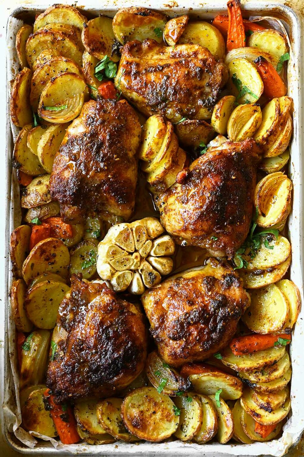 Lebanese Baked Chicken with Potatoes - Serving Dumplings