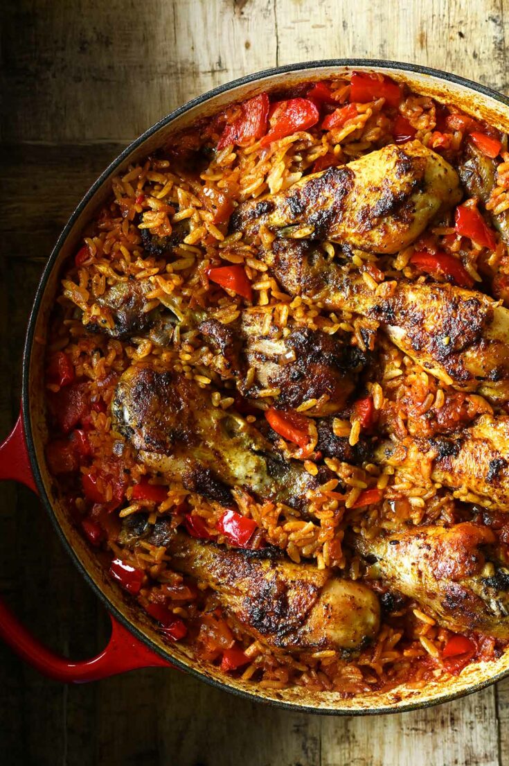 One Skillet Chicken and Rice - Serving Dumplings