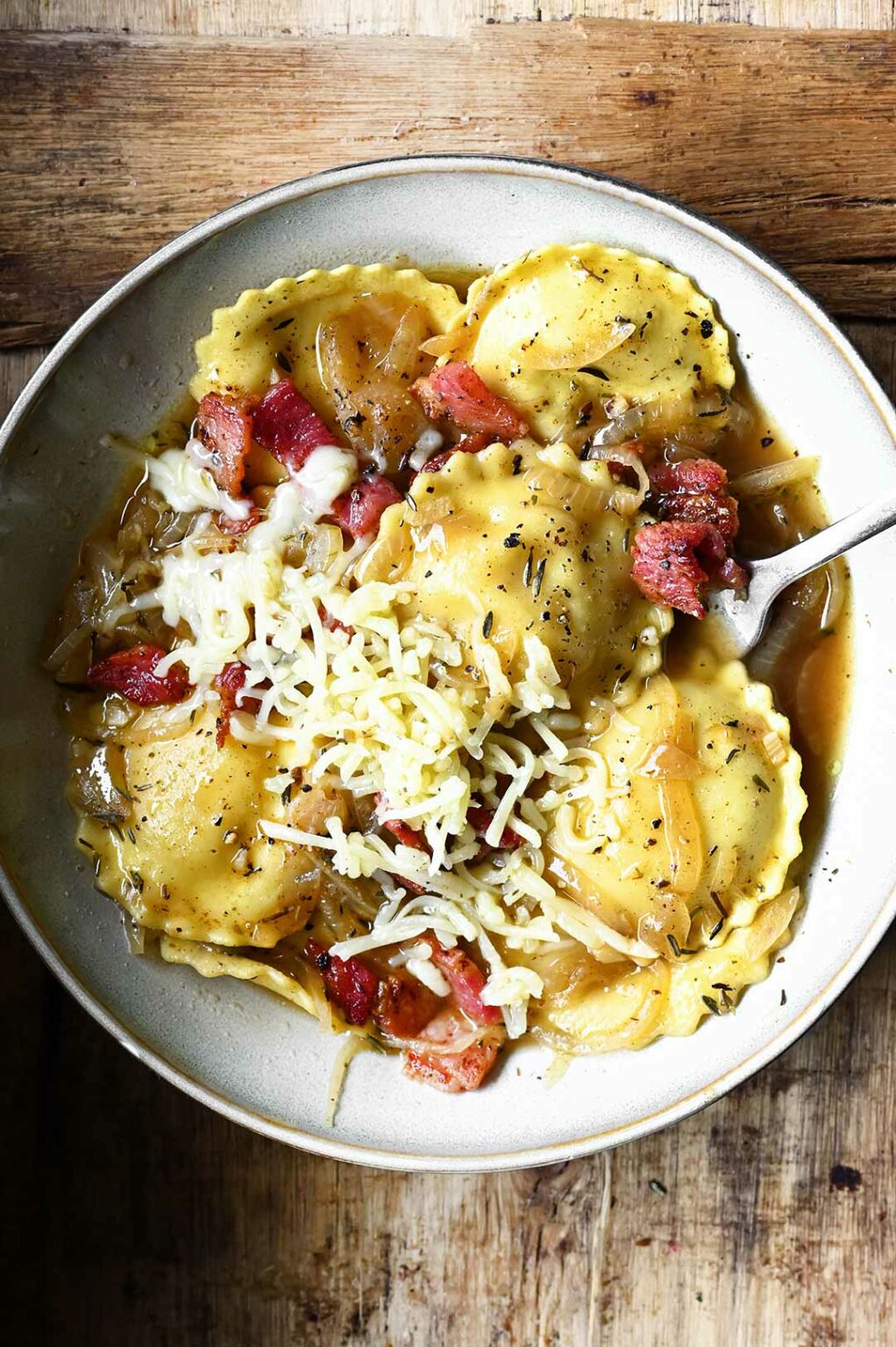 French Onion Ravioli - Serving Dumplings