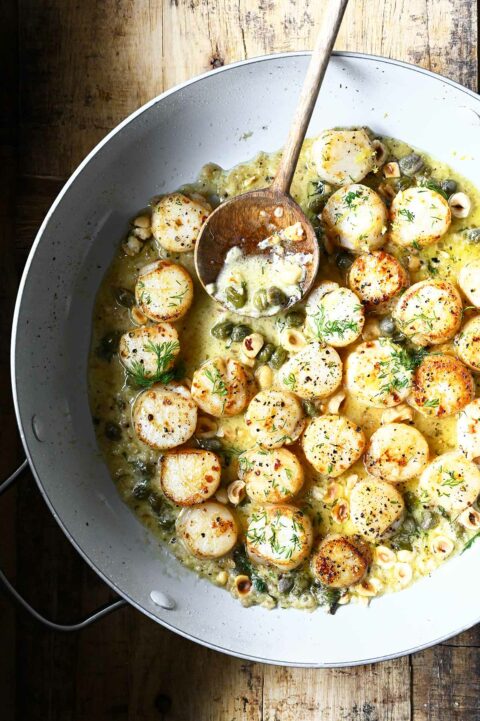 Lemon Garlic Scallops with Polenta - Serving Dumplings