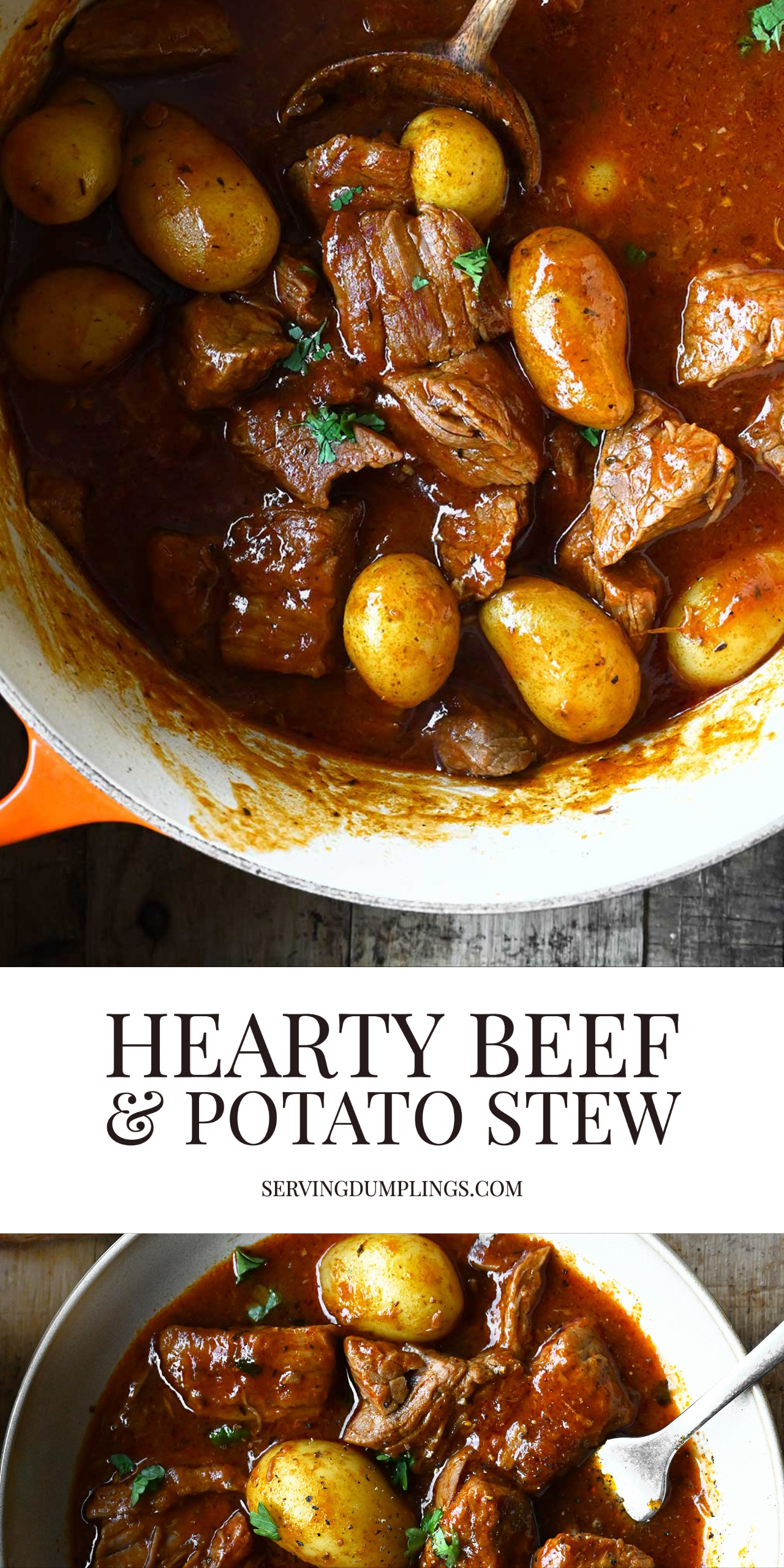 Hearty Beef and Potato Stew - Serving Dumplings