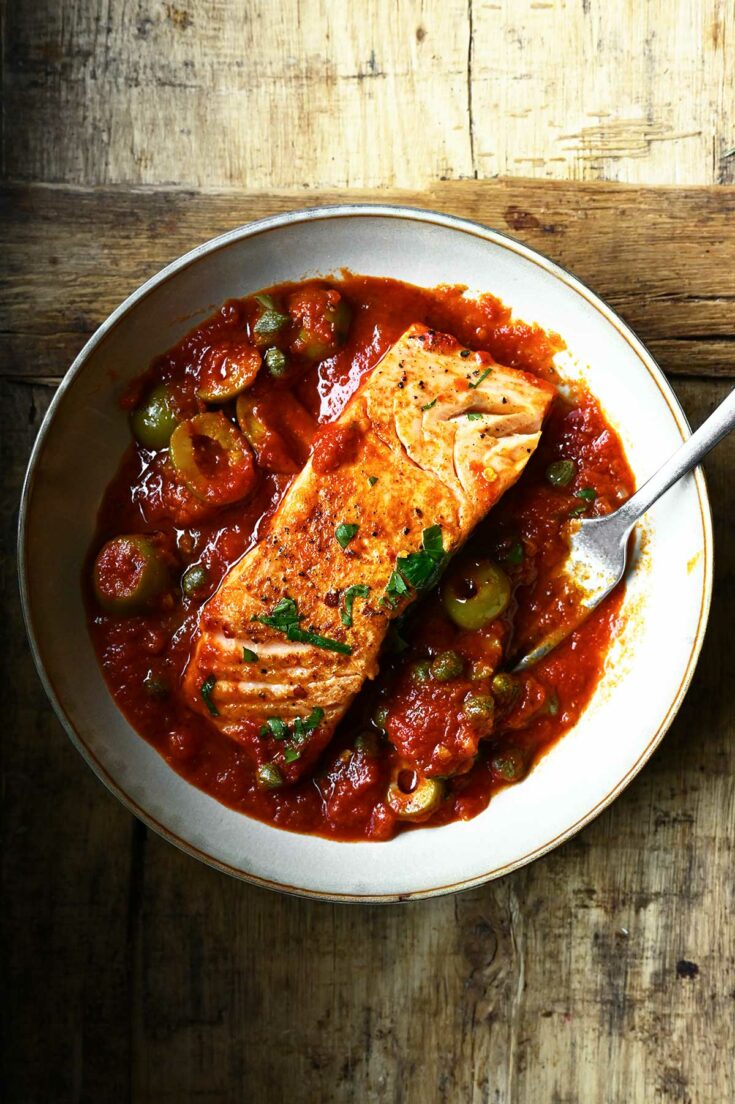 Salmon Puttanesca - Serving Dumplings