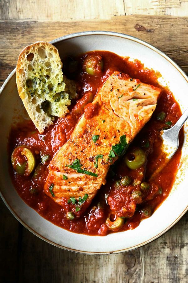 Salmon Puttanesca - Serving Dumplings