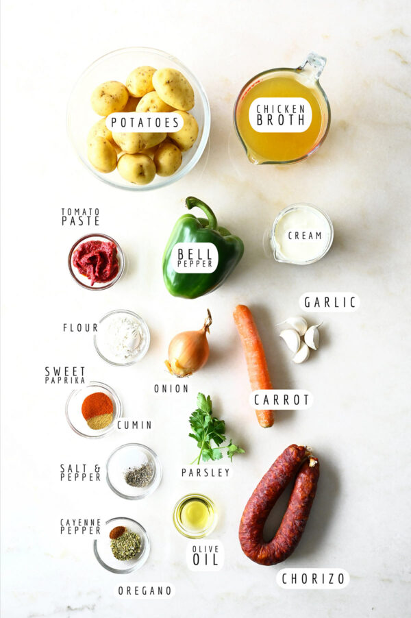Spanish Potato Soup with Chorizo - Serving Dumplings