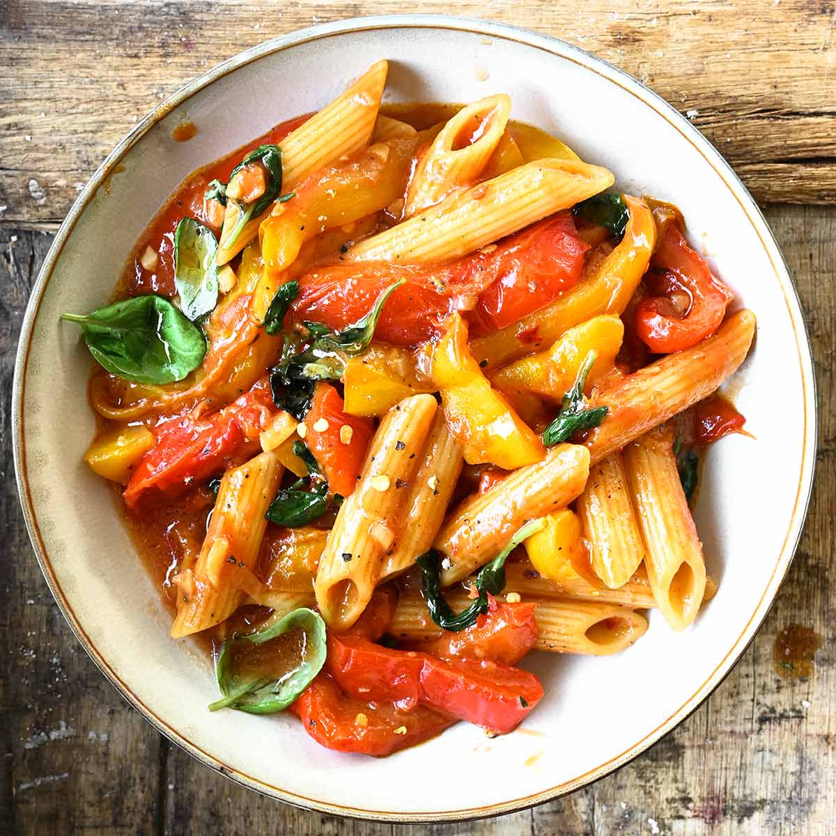 Hearty Bell Pepper Pasta - Serving Dumplings