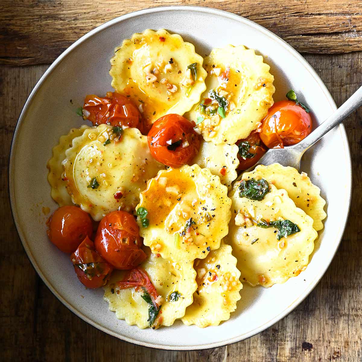 Basil Tomato Ravioli - Serving Dumplings