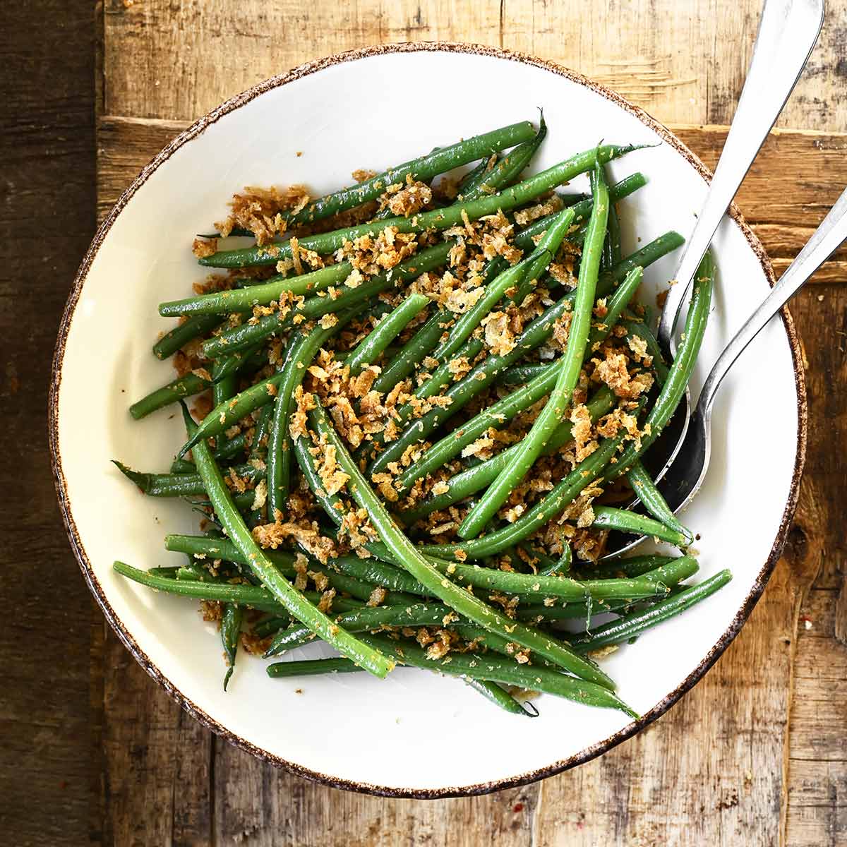 Green Beans with Brown Butter Breadcrumbs - Serving Dumplings