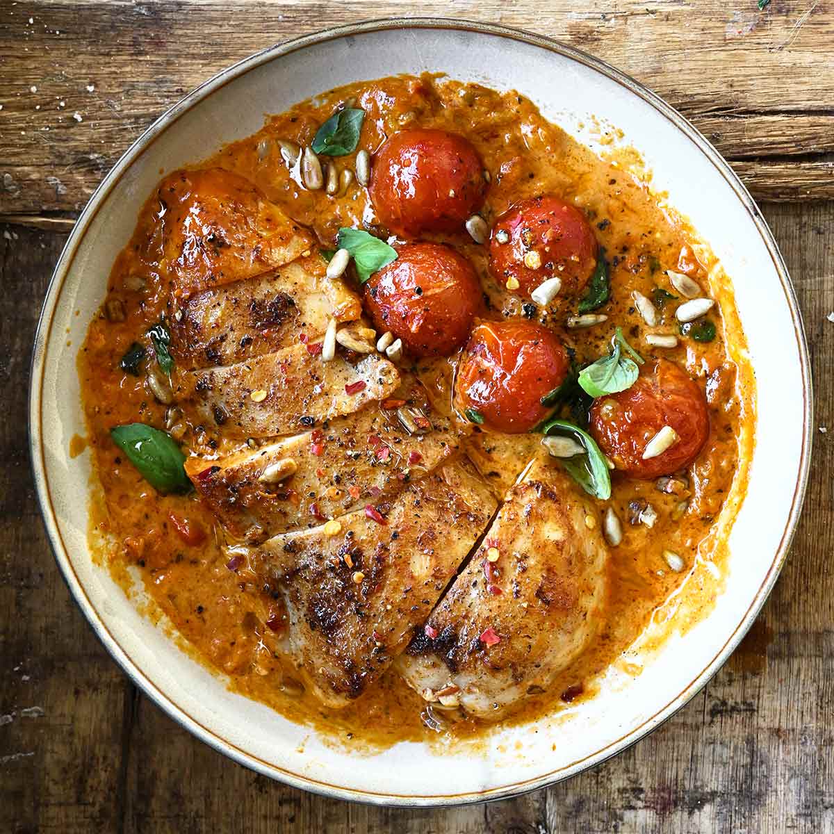 Creamy Red Pesto Chicken - Serving Dumplings