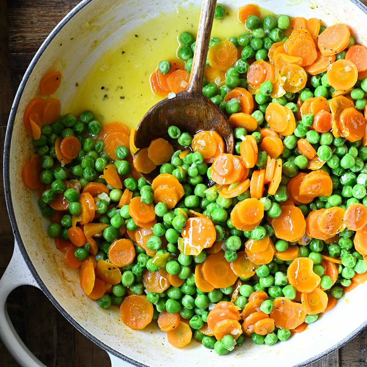 Buttered Peas and Carrots - Serving Dumplings