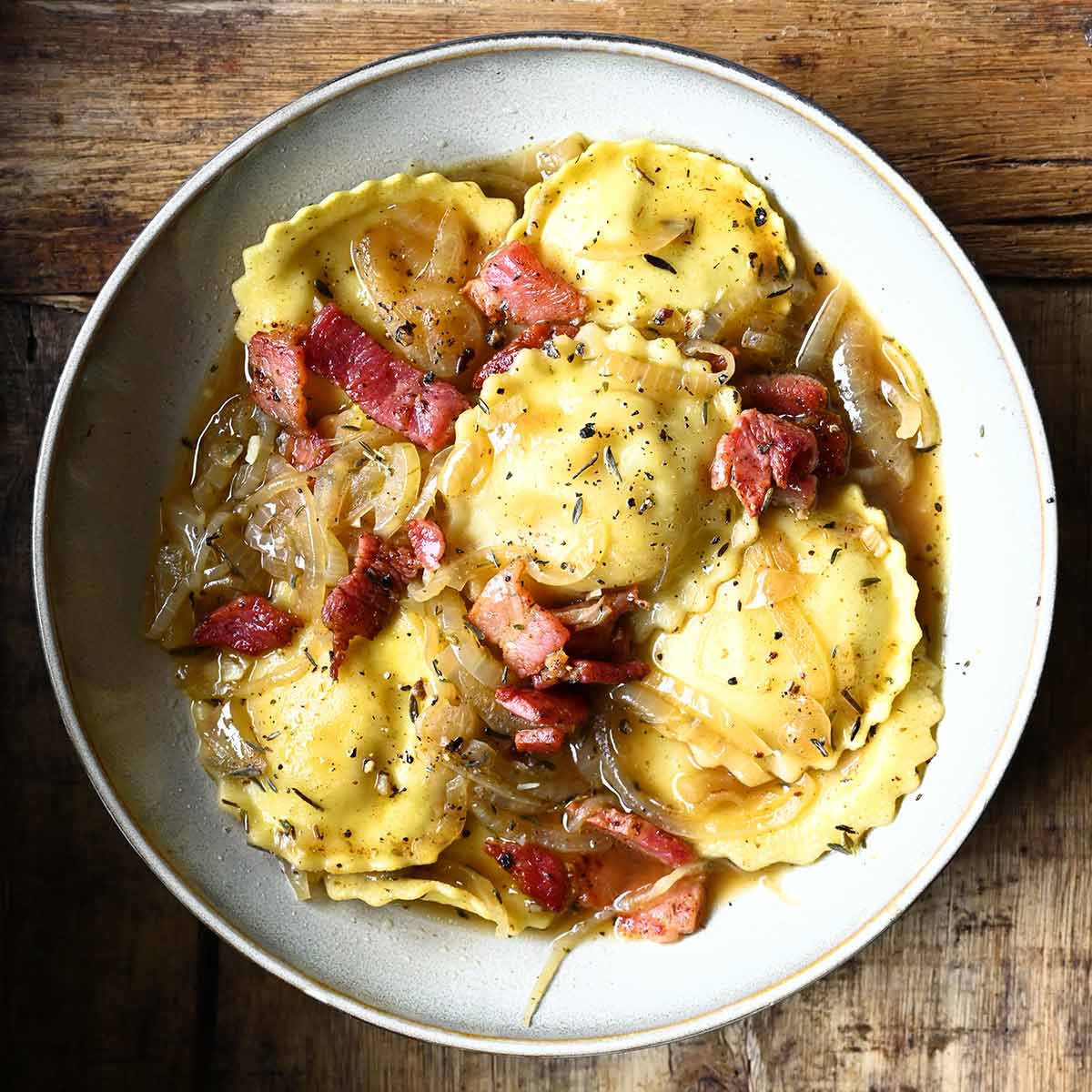 French Onion Ravioli - Serving Dumplings
