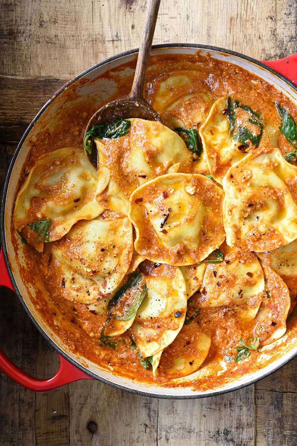 Red Pesto Ricotta Ravioli - Serving Dumplings
