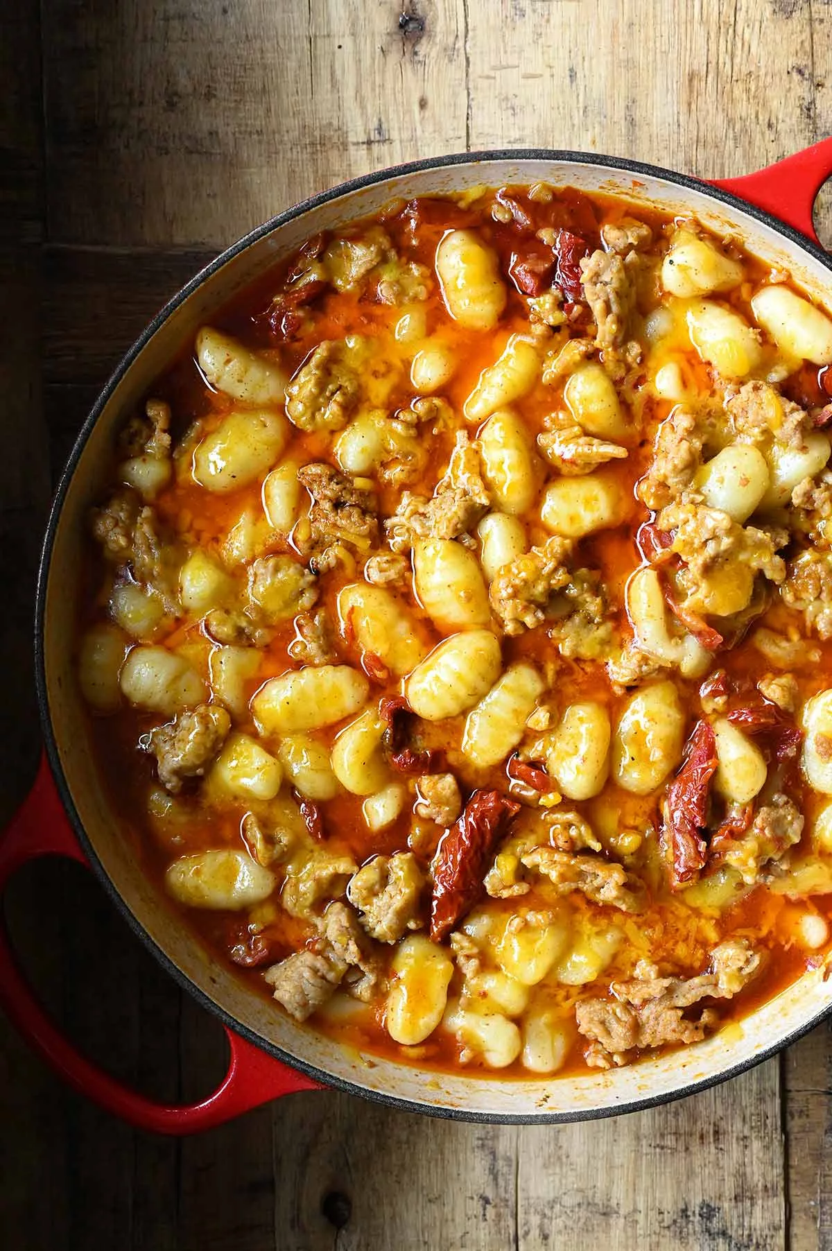 Cheesy Chicken Gnocchi Skillet - Serving Dumplings